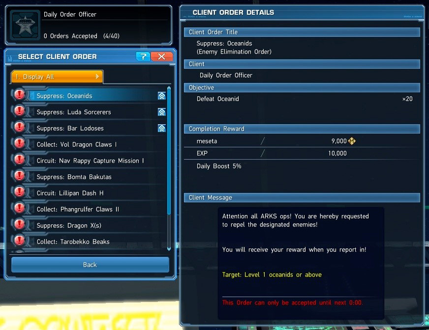 Daily Orders | Phantasy Star Online 2 New Genesis Official Site | SEGA